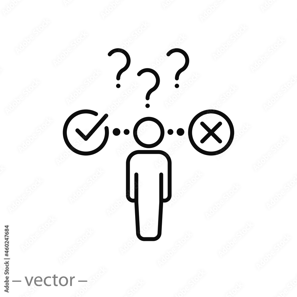 false or true choice icon, yes and no, man make evaluation, negative or ...