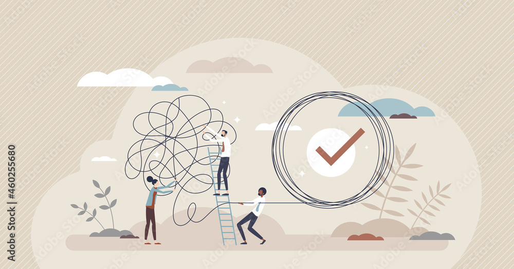 Problem solution as complete difficult and messy task tiny person ... Problem solution as complete difficult and messy task tiny person ...