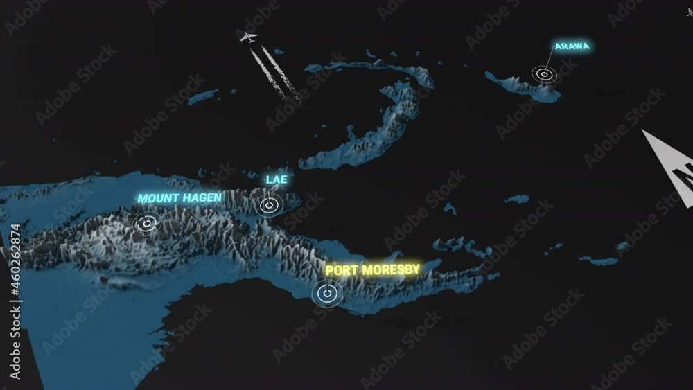 Seamless looping animation of the 3d terrain map at nighttime of Papua ...