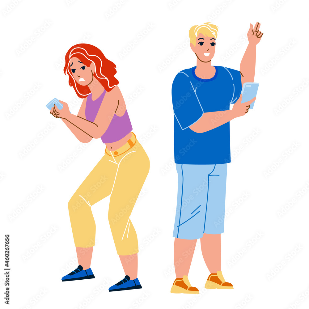 Fomo Vs Jomo Human Emotions And Behaviour Vector. Businessman And ...