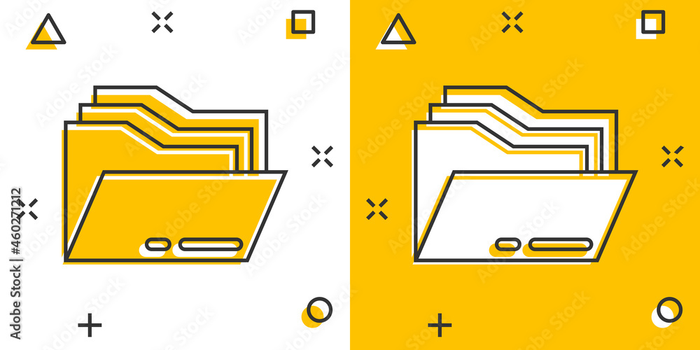 File folder icon in comic style. Documents archive cartoon vector ...