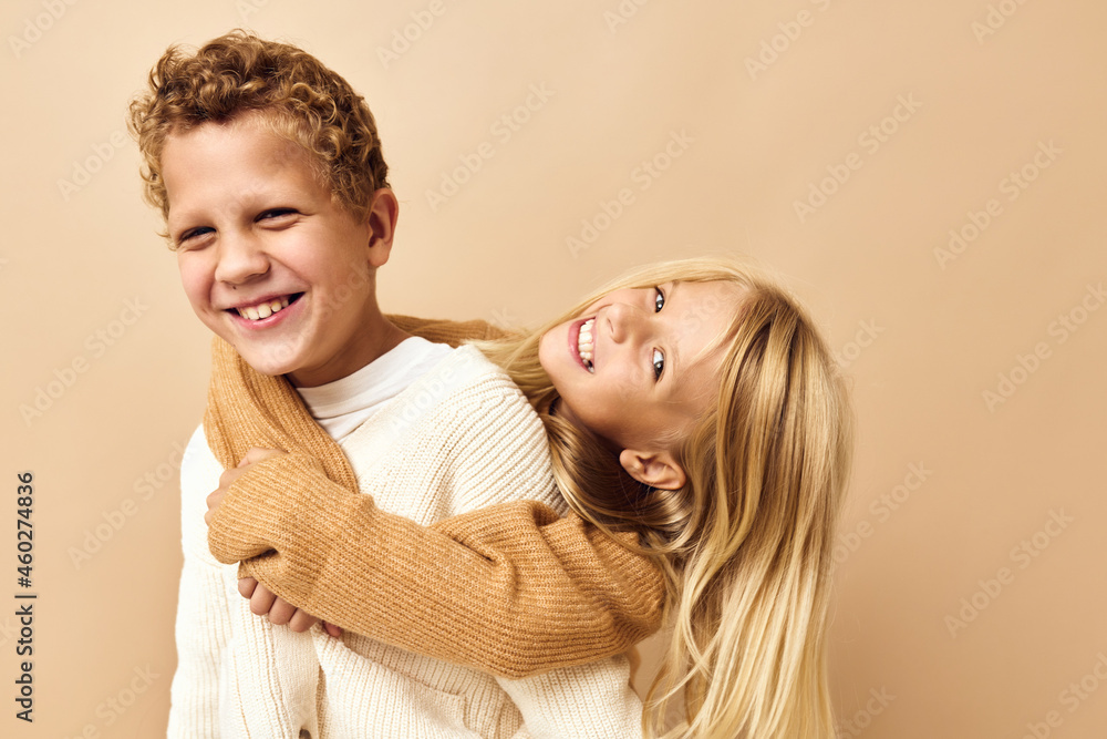 Poster brother and sister friendship hug childhood grimace emotions ...