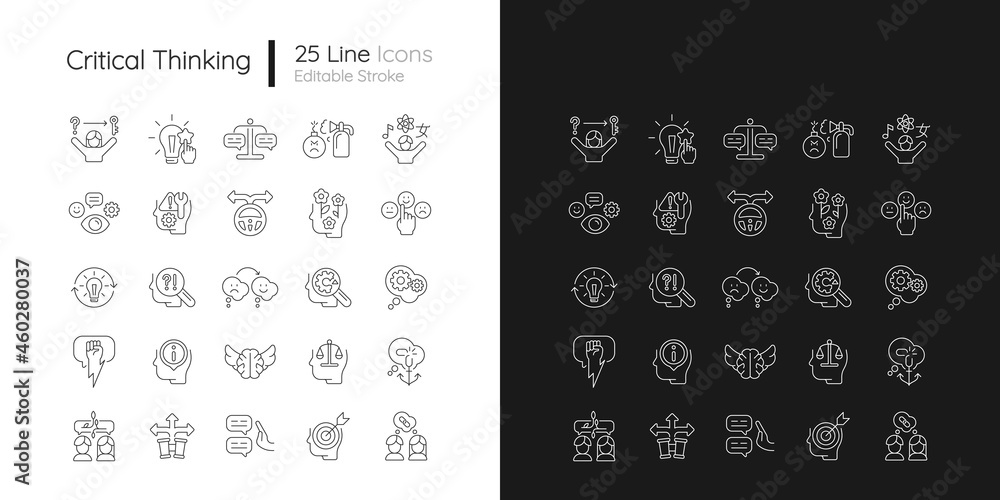 Critical thinking linear icons set for dark and light mode ...