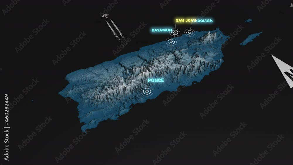 Seamless looping animation of the 3d terrain map at nighttime of Puerto ...