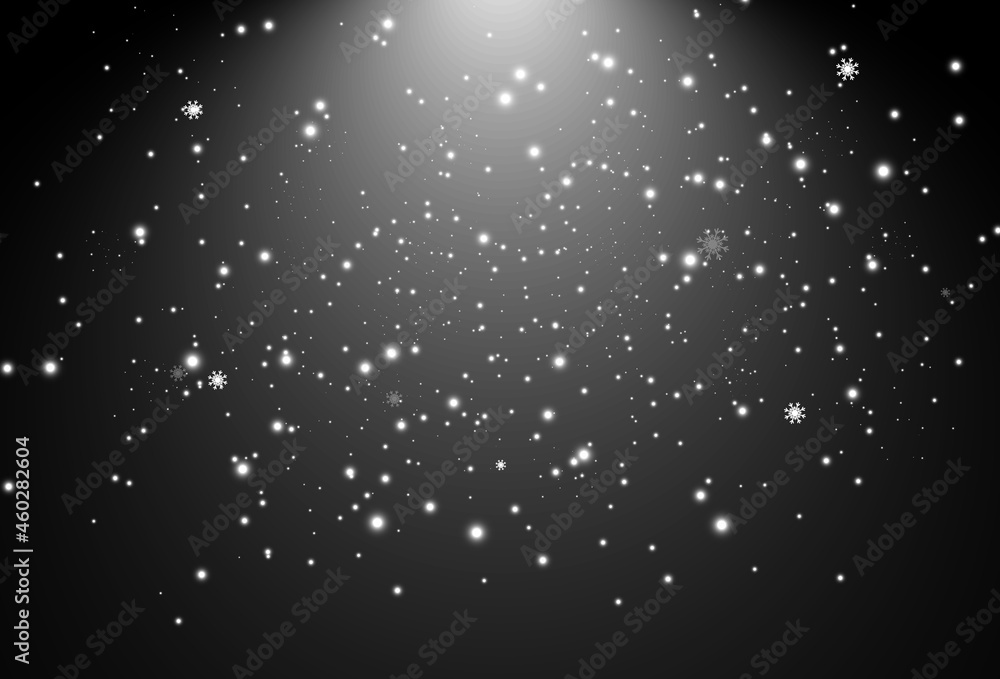 Vector illustration of flying snow on a transparent background.Natural ...