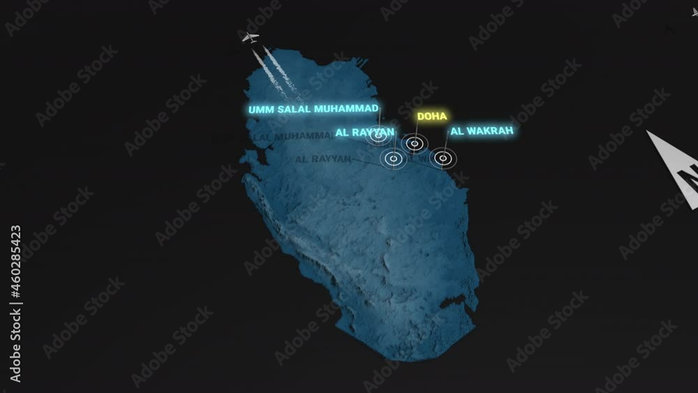 Seamless looping animation of the 3d terrain map at nighttime of Qatar ...