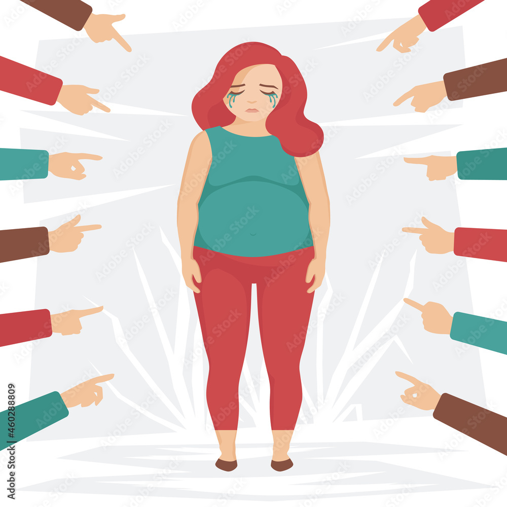 Concept of discrimination and bullying towards fat girl, with obese ...