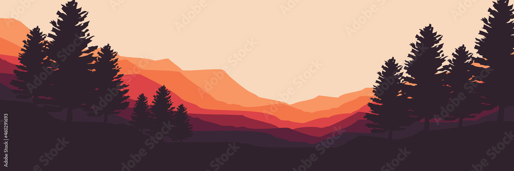 mountain cliff landscape with pine tree vector illustration design for ...