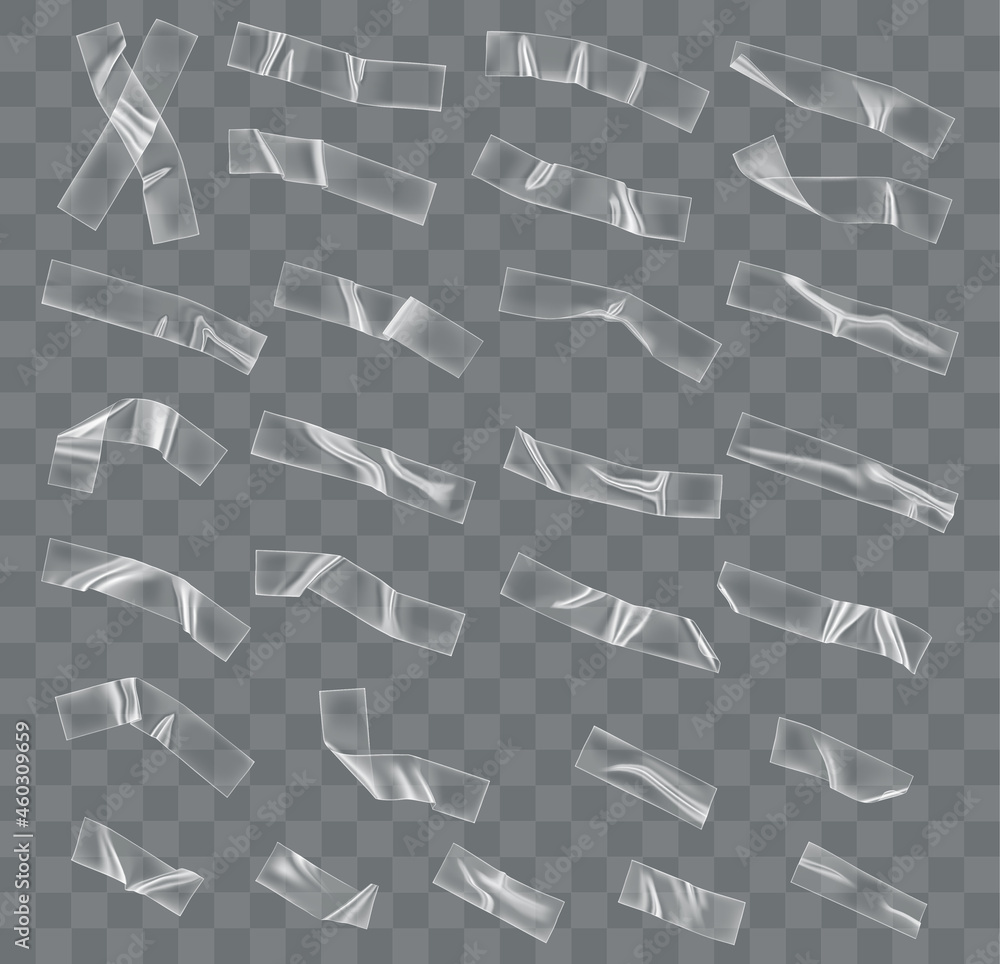 Set with adhesive plastic tape pieces and for fixing isolated on ...