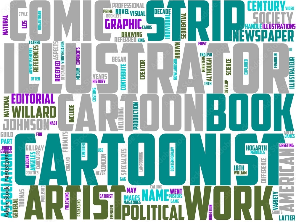 ภาพประกอบสต็อก cartooning typography, wordcloud, wordart, illustration ...