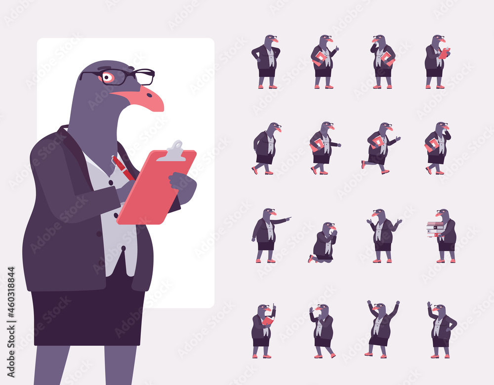 Bird woman, seagull female pigeon in human wear character set. Plump ...