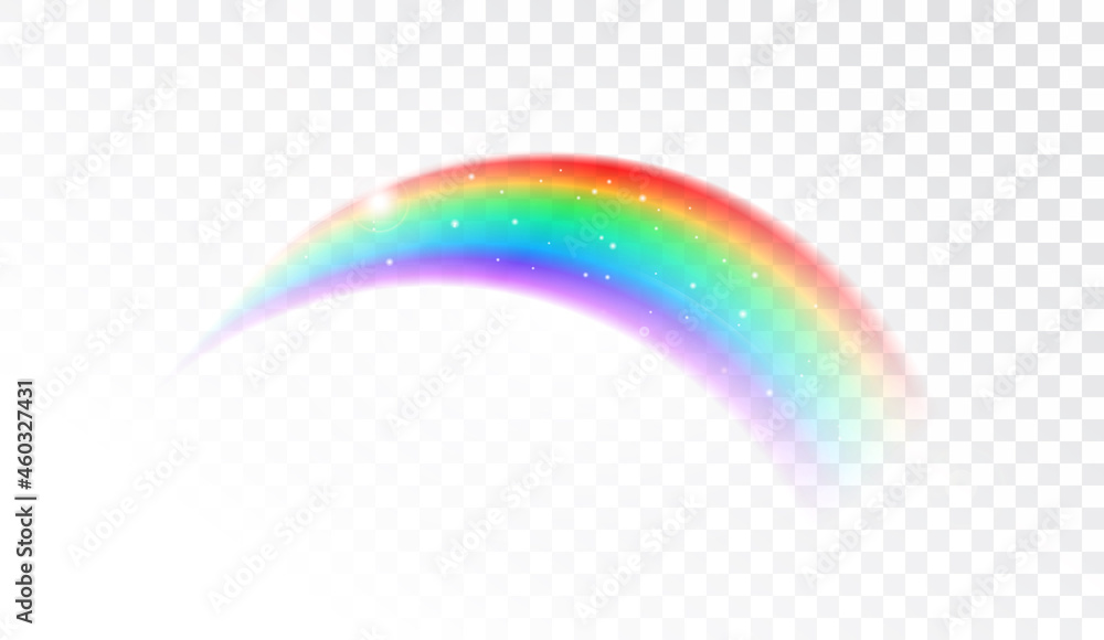 Cute shining rainbow on transparent background. Nature in sky in summer ...