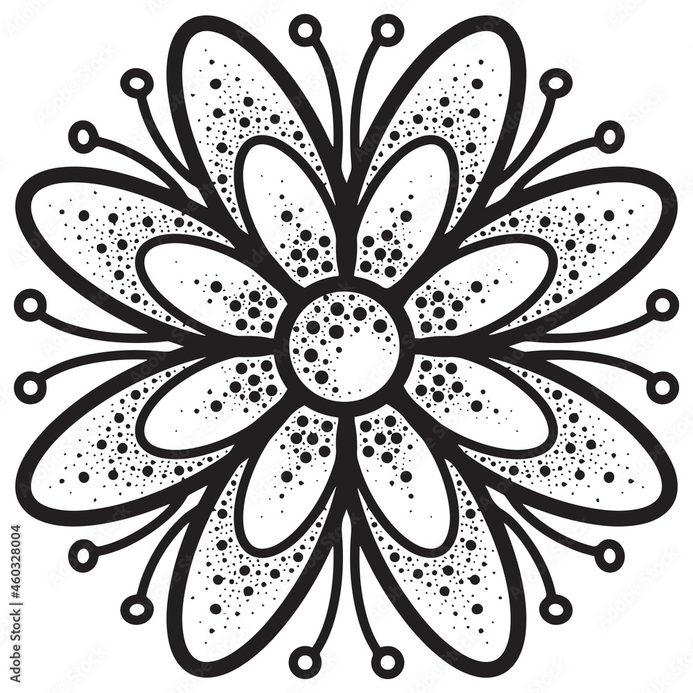 Symmetrical decorative daisy flower with petals on a transparent ...