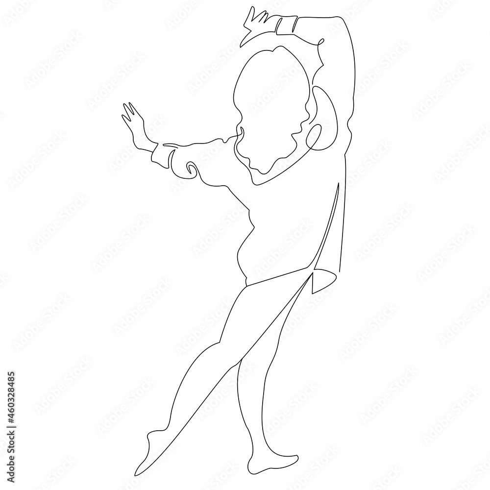 Continuous line art or One Line Drawing of a woman stretching arms is ...