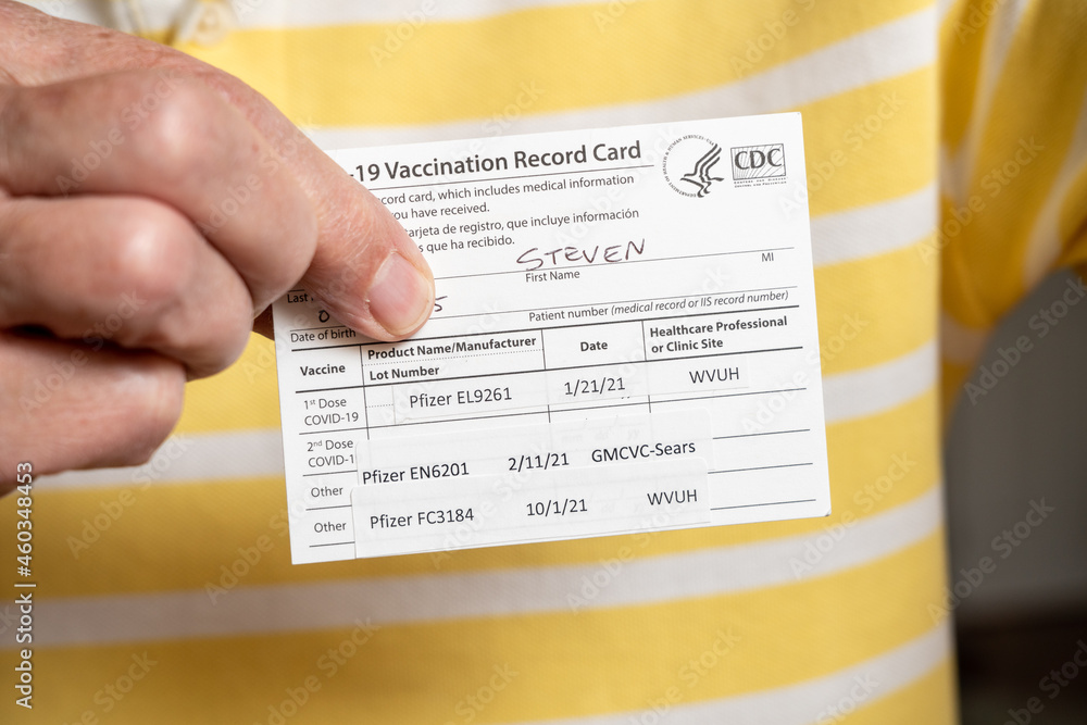 Morgantown, WV - 1 October 2021: Covid-19 vaccination record card ...