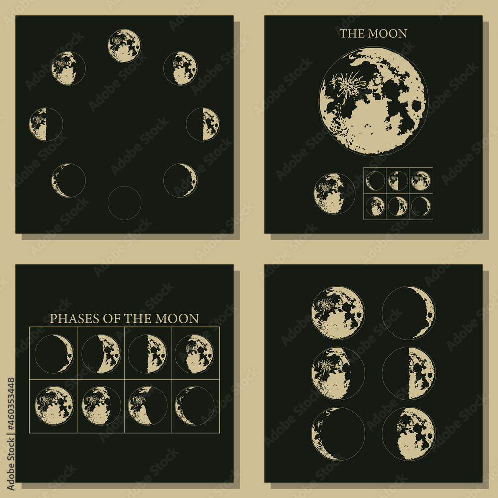The Moon, Moon Phases in modern colors, contemporary aesthetic poster ...