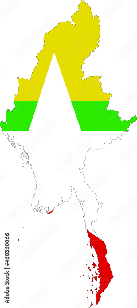 Map of Myanmar with national flag Stock Vector | Adobe Stock