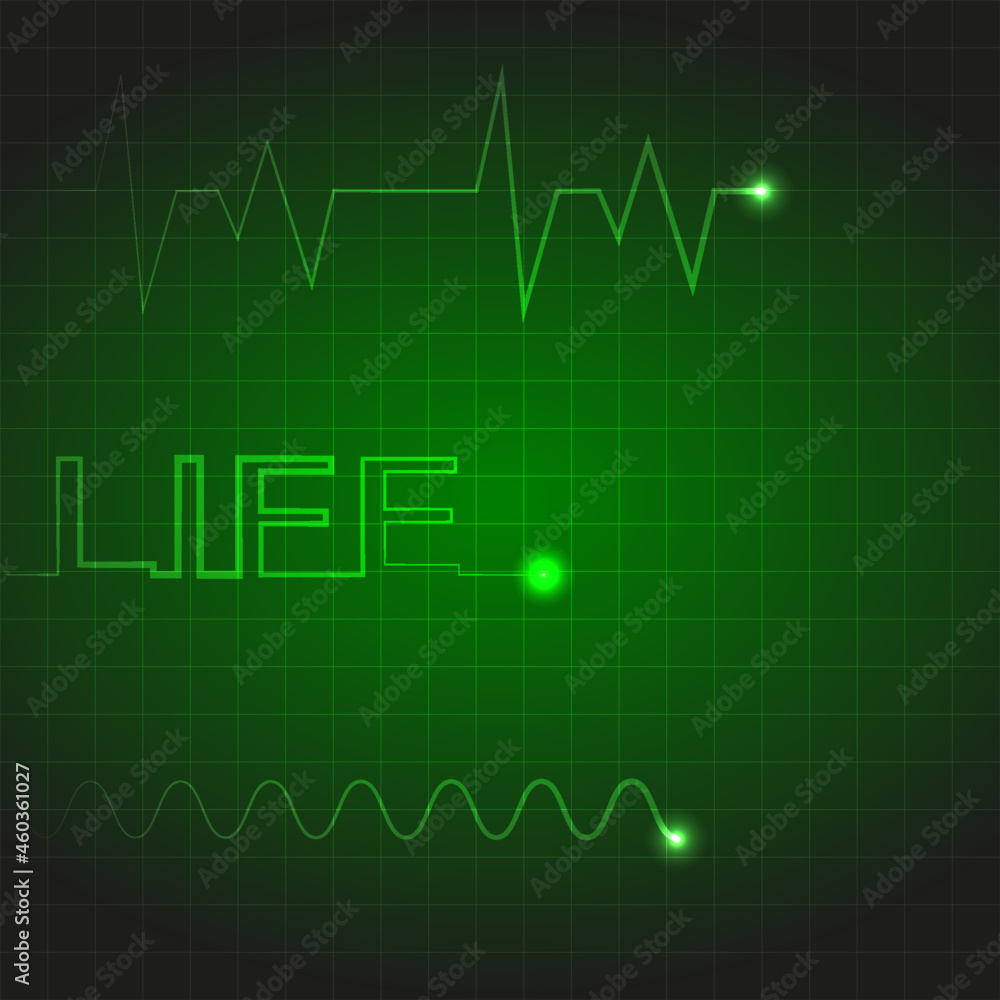 Electrocardiogram, heart impulse signals, signal indicating life with ...