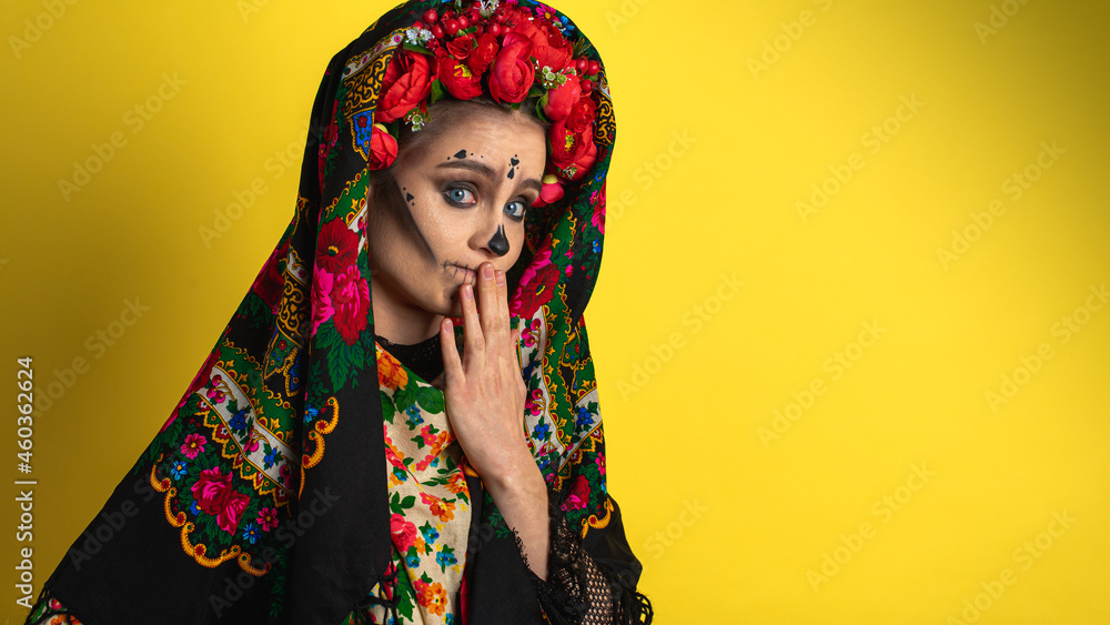 Kalavera Katrina girl shows various emotional gestures to the body ...