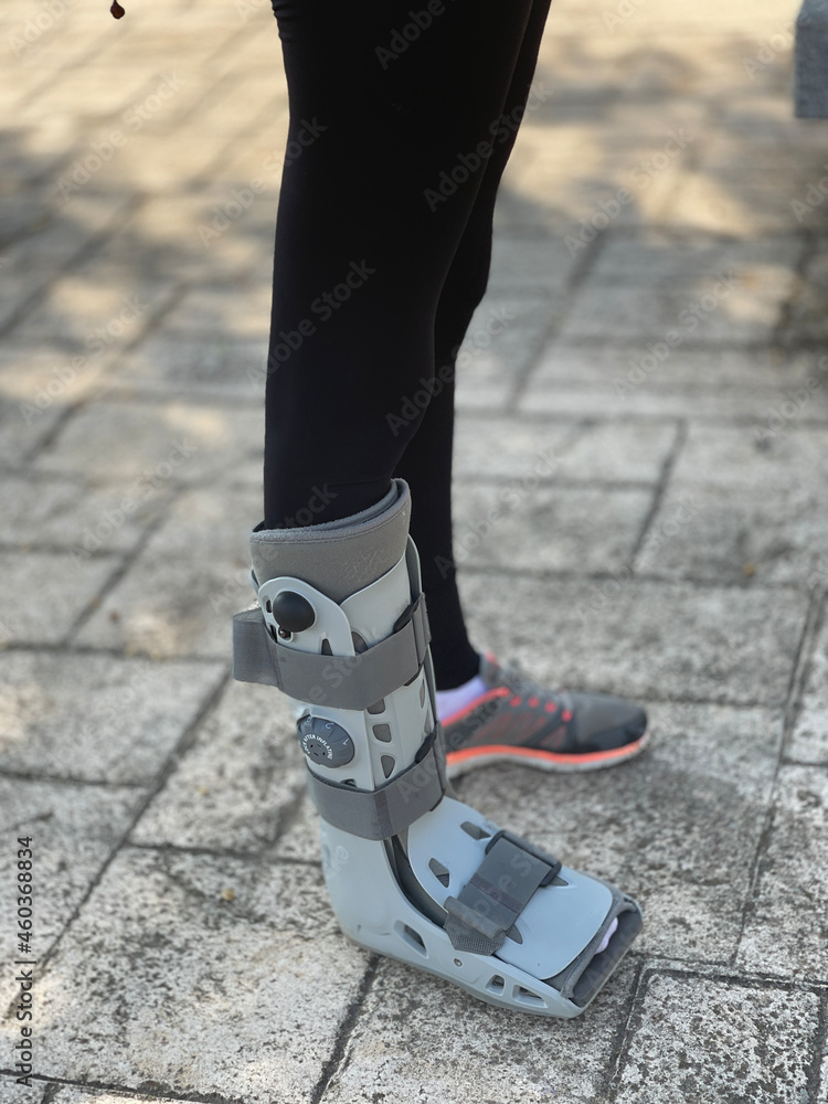 Orthopedic boot used in rehabilitation for walking women with leg ...