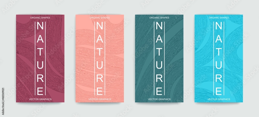 Set of covers with pattern of organic lines and shapes. Natural texture ...