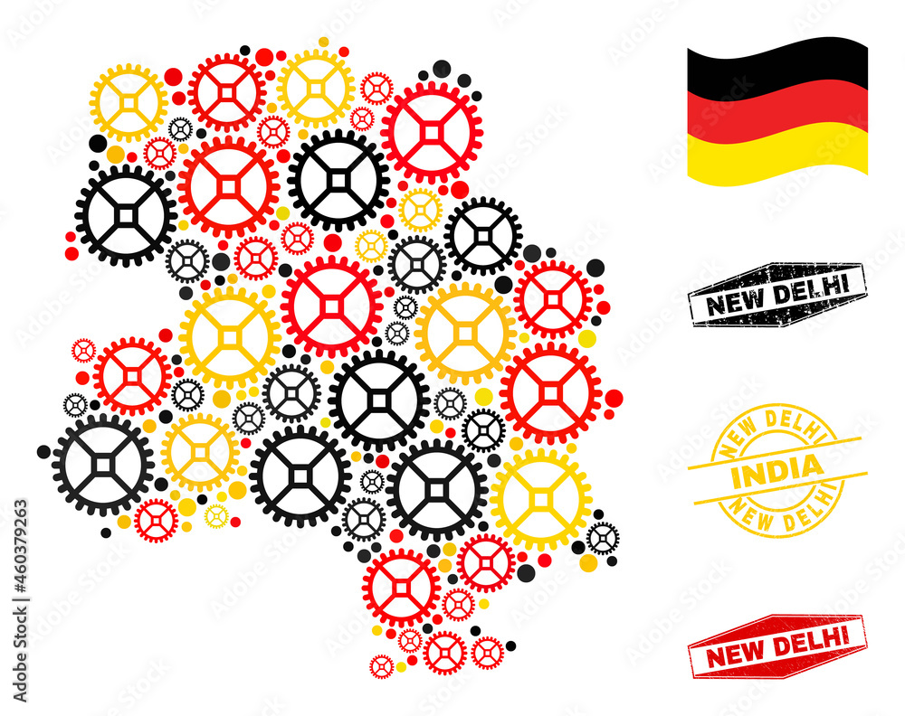 Service New Delhi City map collage and seals. Vector collage created ...