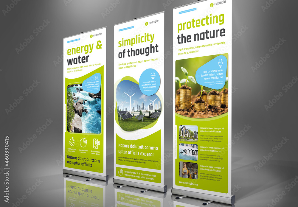Energy Eco Roll Up Banner Layout in White and Green Stock Template ...