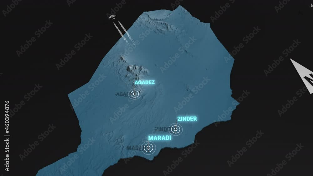 Seamless looping animation of the 3d terrain map at nighttime of Niger ...