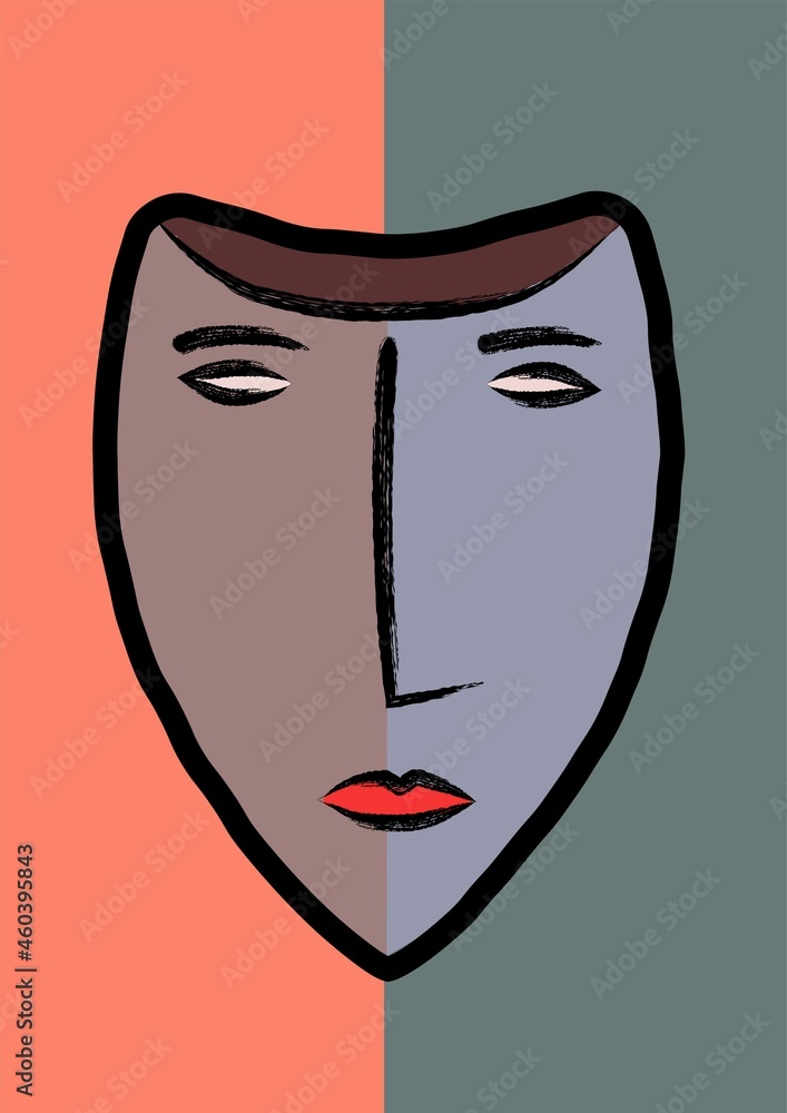 abstract face painting. hand drawn cubism face. culture face art ...