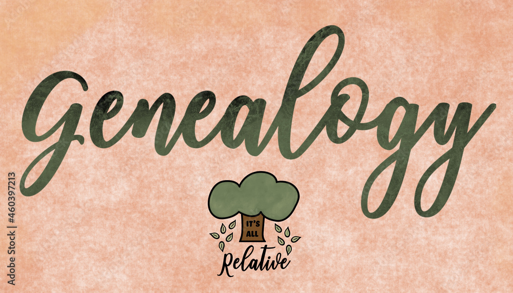 Genealogy - script lettering on vintage background with tree and ...