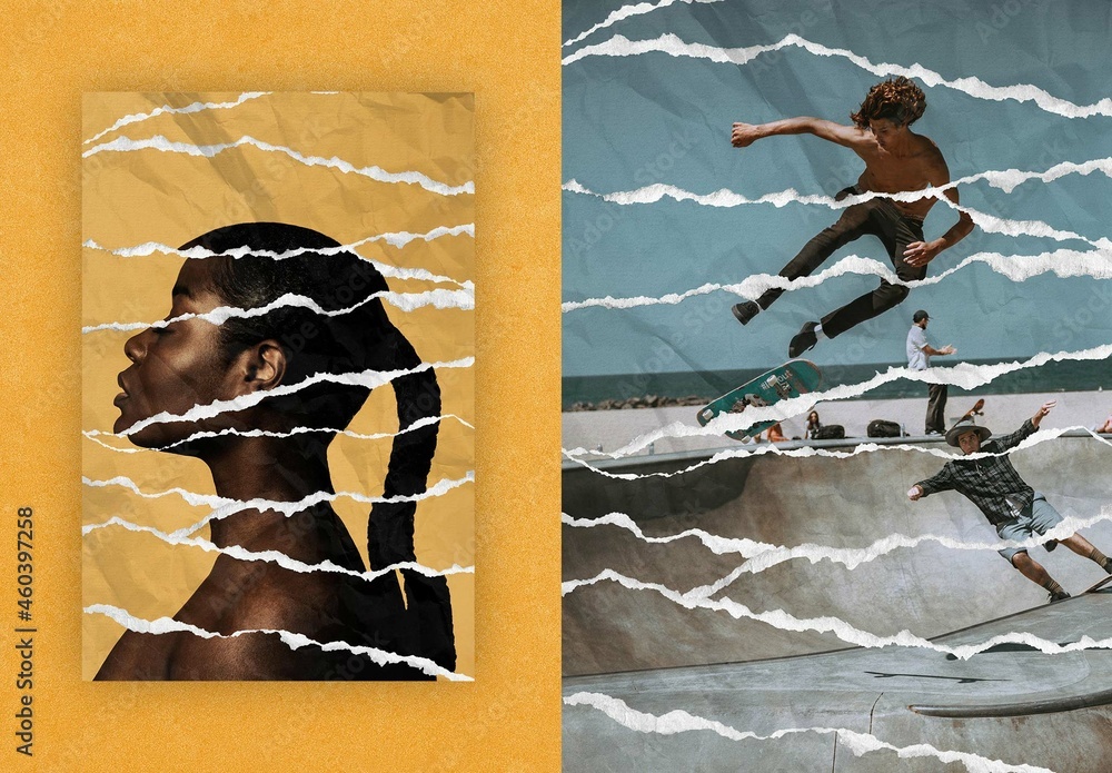 Ripped Paper Collage Poster Mockup Stock Template | Adobe Stock