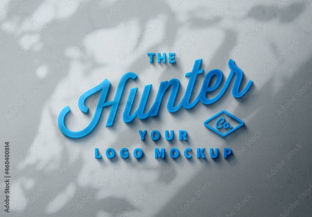 Blue Glowing 3D Wall Sign Logo Mockup Stock Template | Adobe Stock