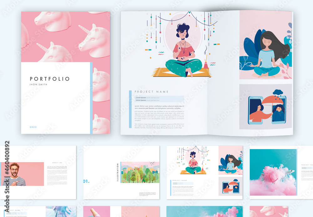 Minimal Portfolio with Blue Accents Stock Template | Adobe Stock