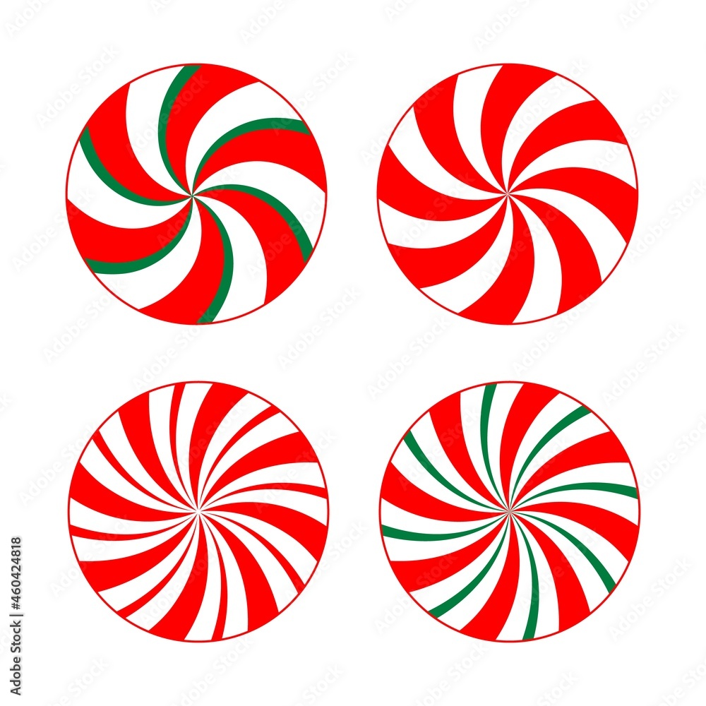Vector set with red, green, white peppermint Christmas candies isolated ...