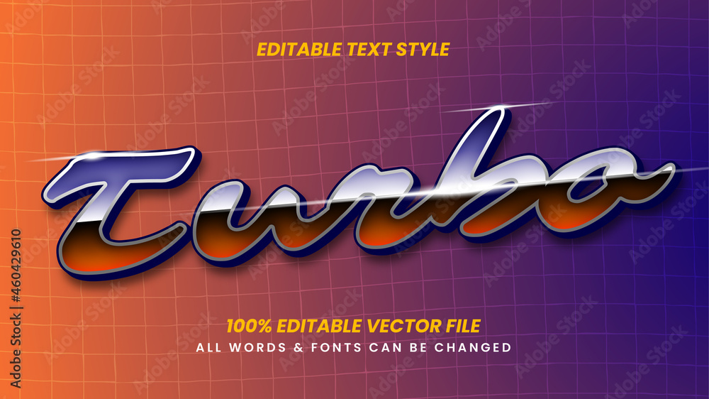 Turbo Retro 3d Text Style Effect. Editable illustrator text style ...