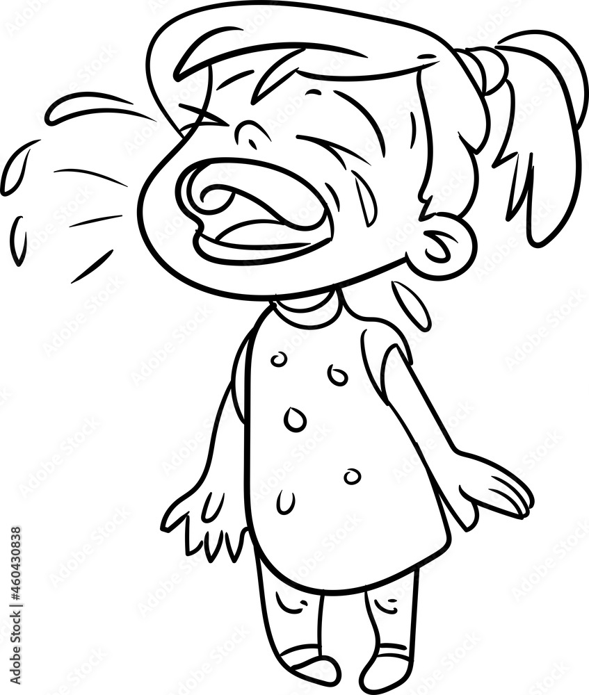Coloring book for kids. Facial Expression. Little girl crying over ...