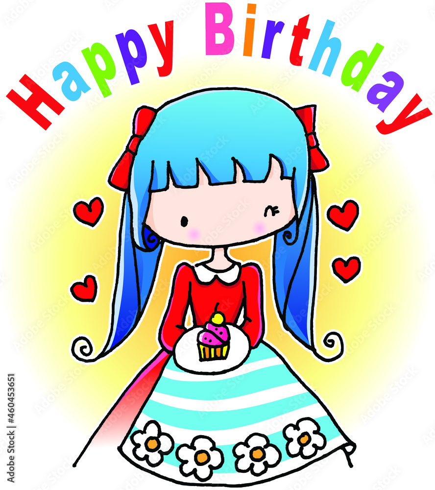 Cartoon little princess holding birthday cake happy birthday card Stock ...