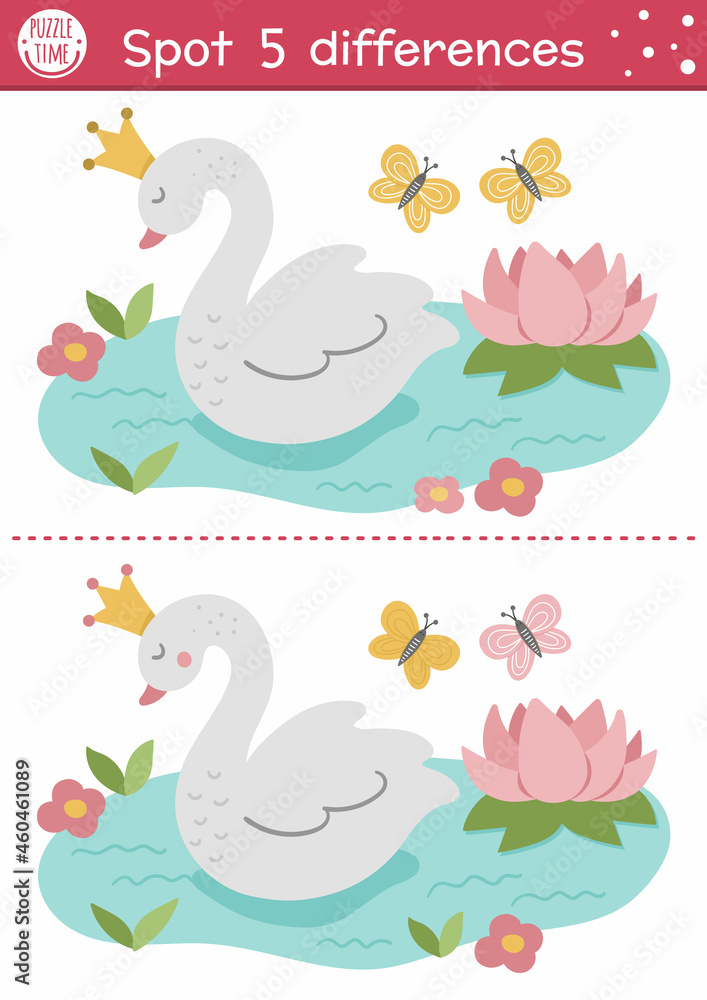 Find differences game for children. Fairytale educational activity with ...