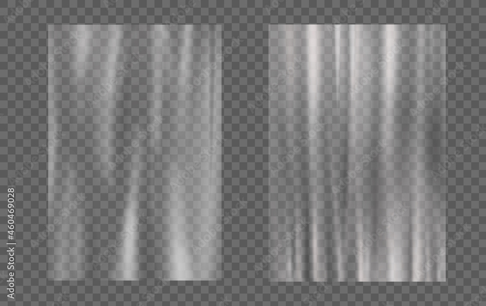 Realistic stretched cellophane banners, transparent plastic wrap. Clear ...