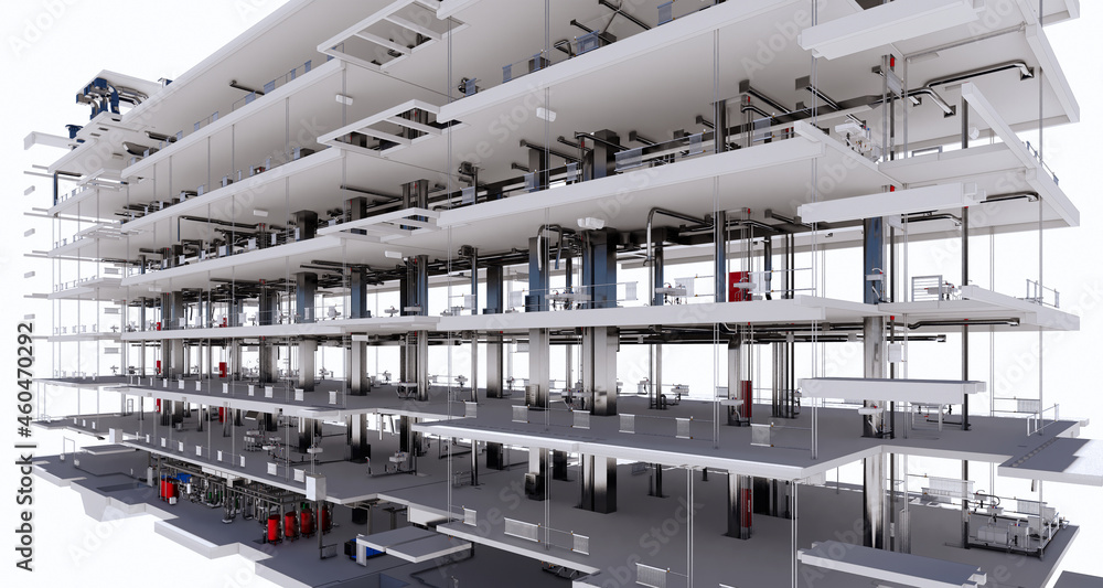 Conceptual visualization of the BIM model supporting frame and HVAC ...