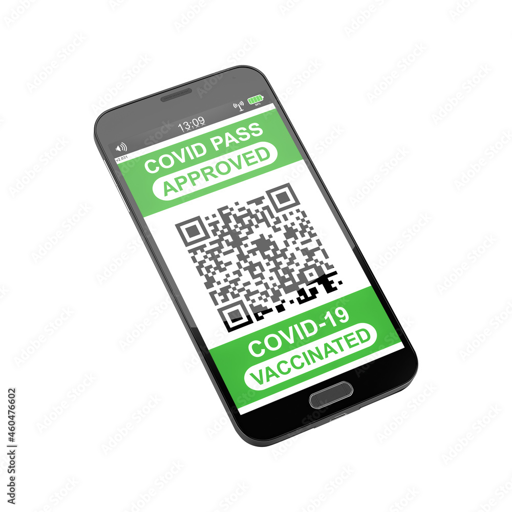 3d rendering of a fictitious smartphone, with a qr pass code of the ...