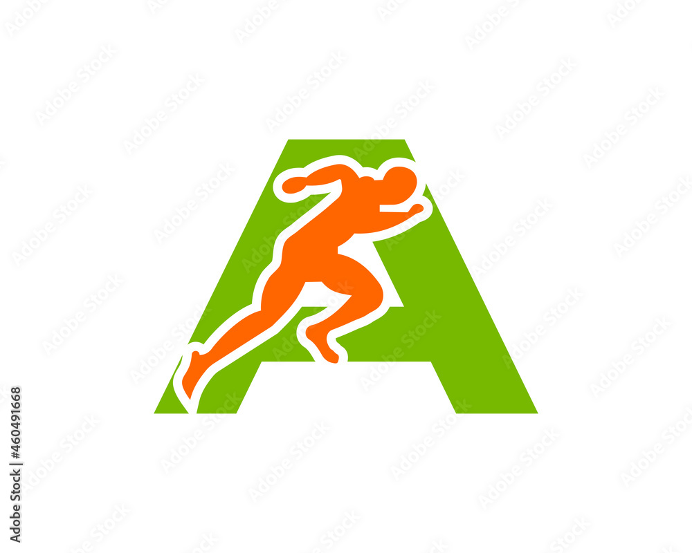 Sport Running Man Front View On Letter A Logo. Running man Silhouette ...