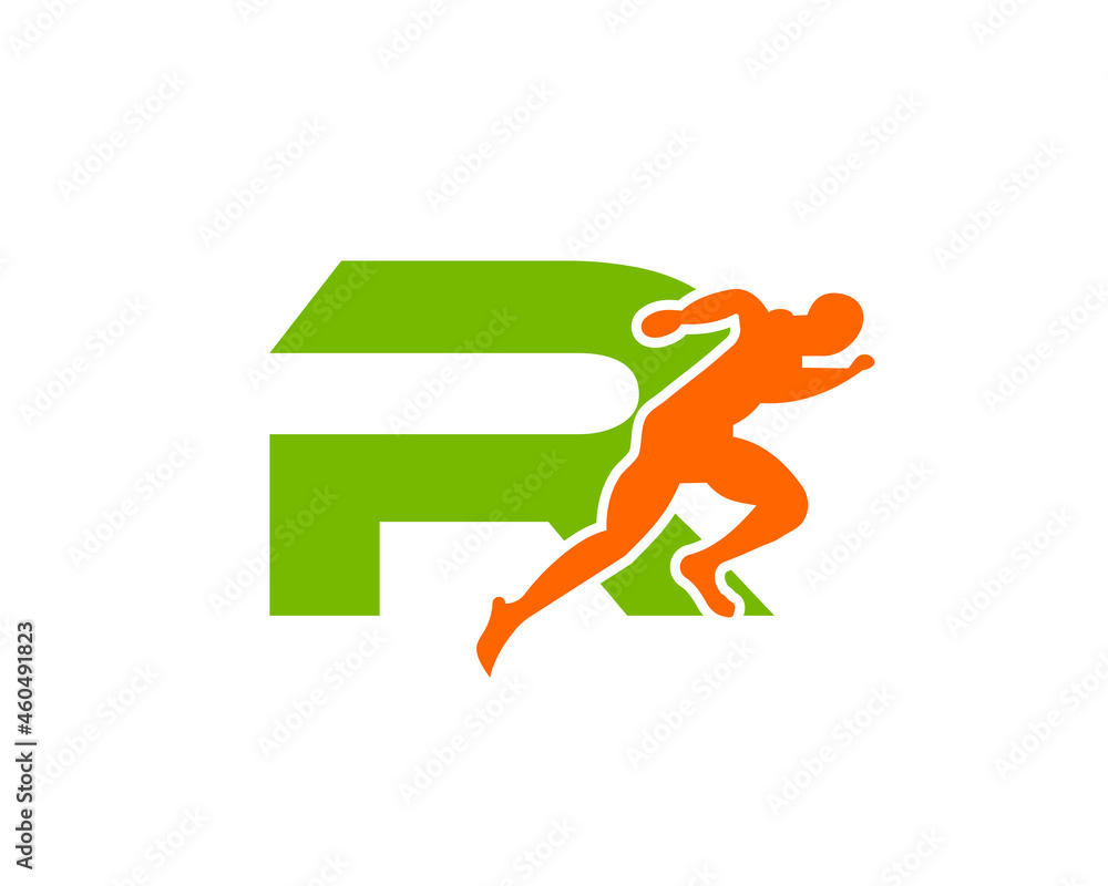 Vetor de Sport Running Man Front View On Letter R Logo. Running man ...