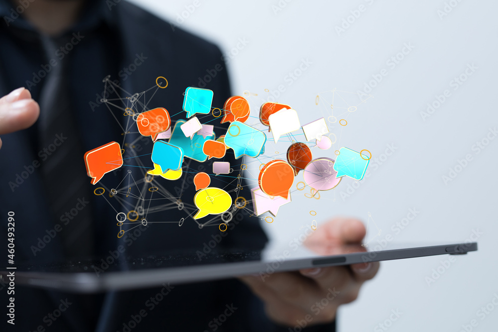 Hand holding using mobile phone with email icon on screen. Concept of ...