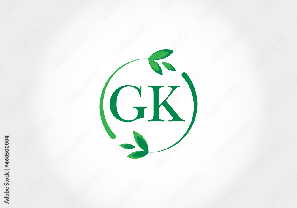 Monogram letters GK with leaves. Green, eco-friendly logo concept ...