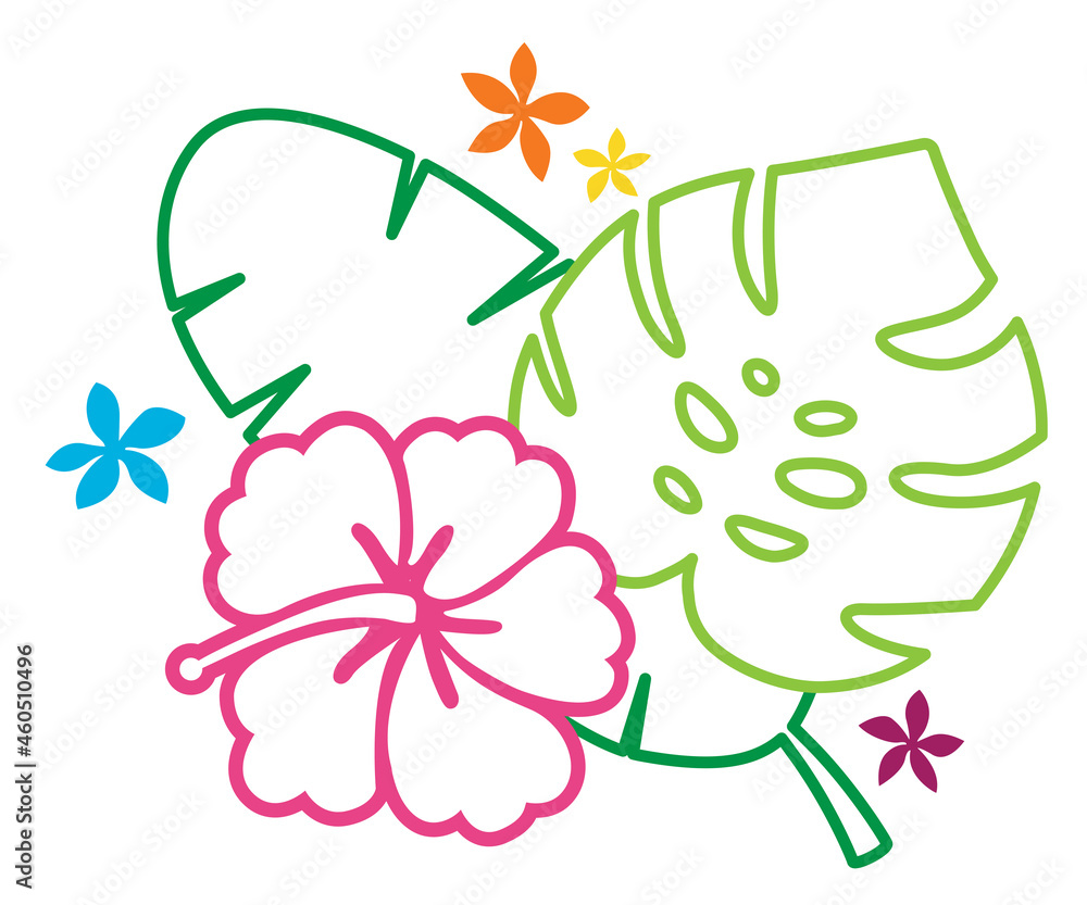 Tropical Foliage Outlines | Monstera, Banana Leaf and Hibiscus Flower ...