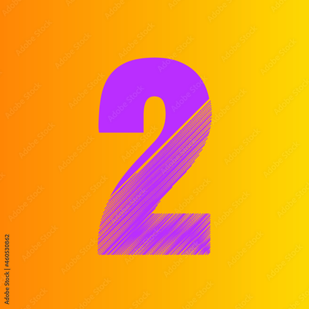 Number 2 slanted 3d font engraved and extruded from the surface. Number ...