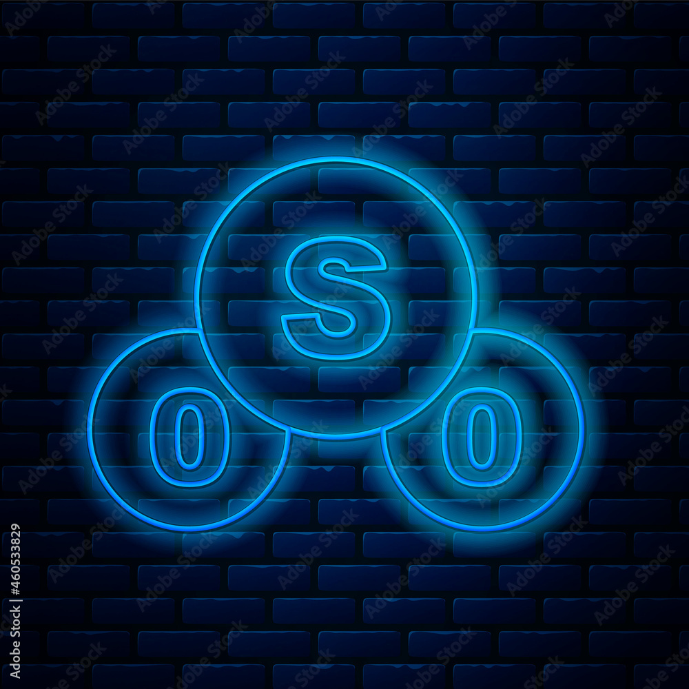 Glowing neon line Sulfur dioxide SO2 gas molecule icon isolated on ...