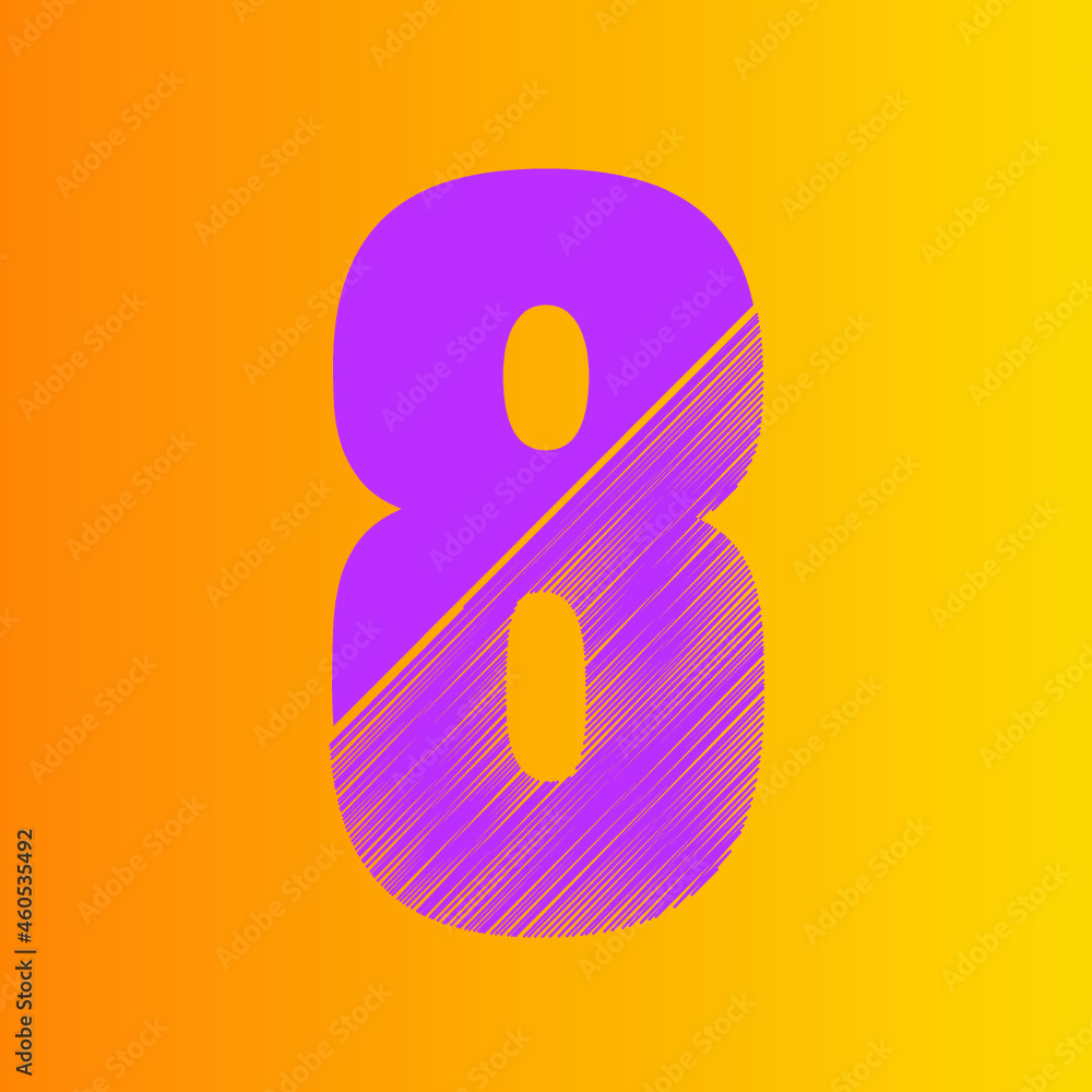 Number 8 slanted 3d font engraved and extruded from the surface. Number ...