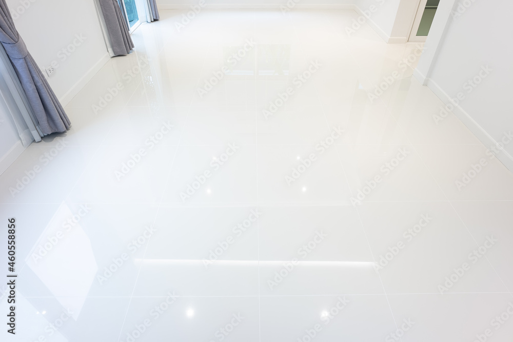 White tile floor with grid line of square texture pattern in ...